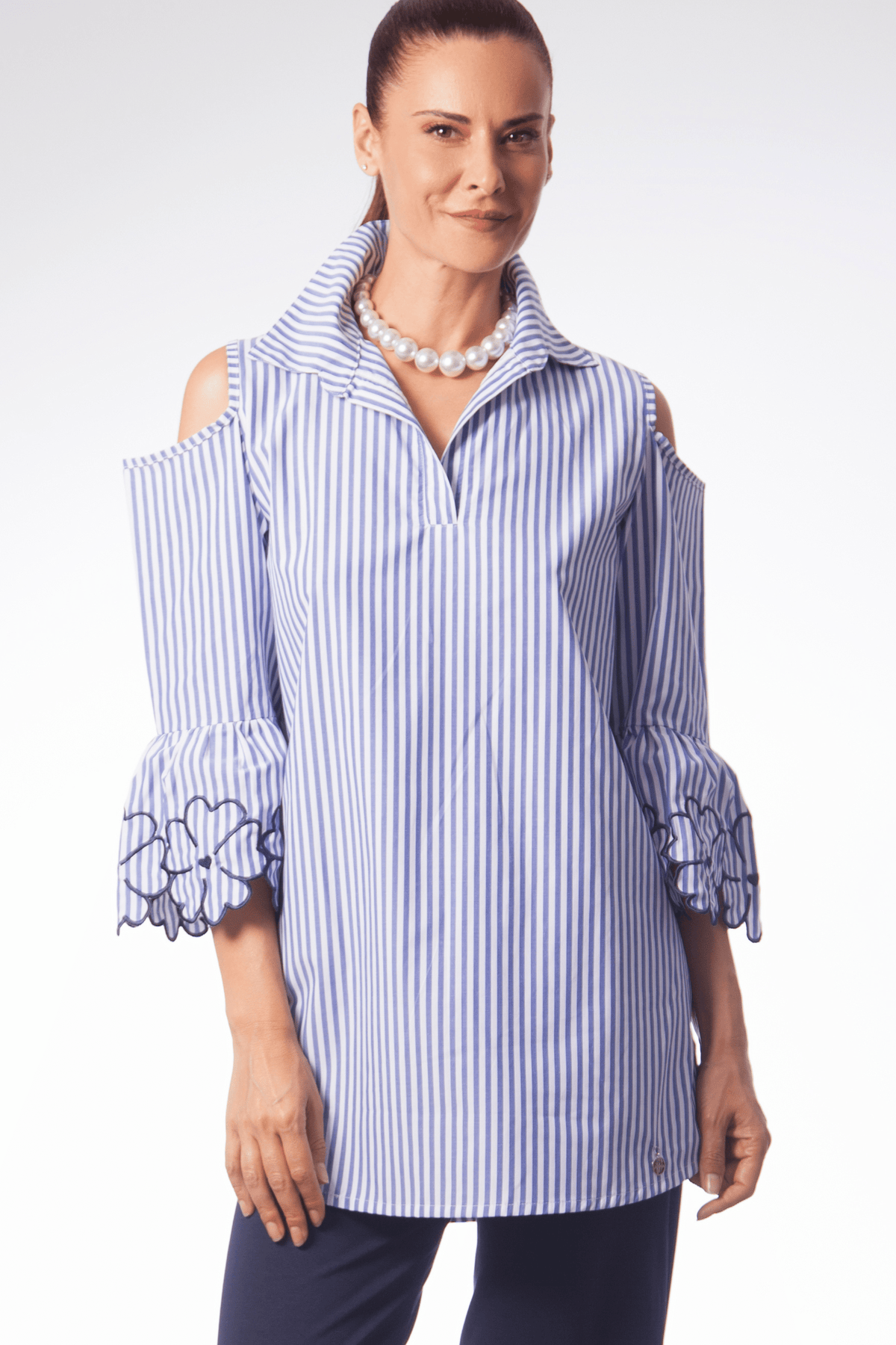 Camisa rayas azul royal manga bordada Lolitas&L